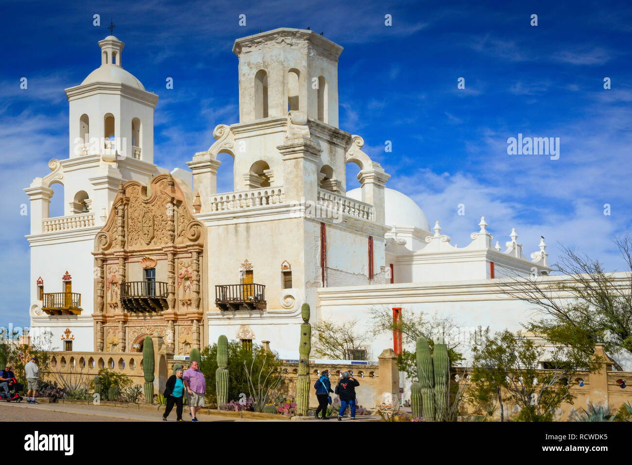People visiting the historical Mission San Xavier del Bac, a Spanish ...