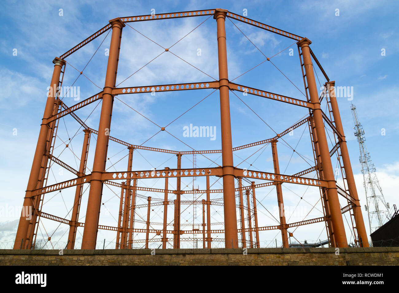 The empty natural gas tank towers in Bolton, England Stock Photo - Alamy