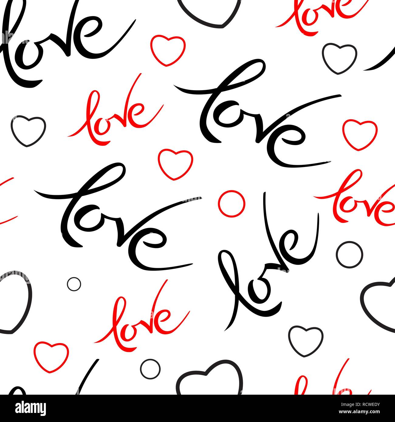Seamles pattern with Valentines day love lettering. Hand drawn word ...
