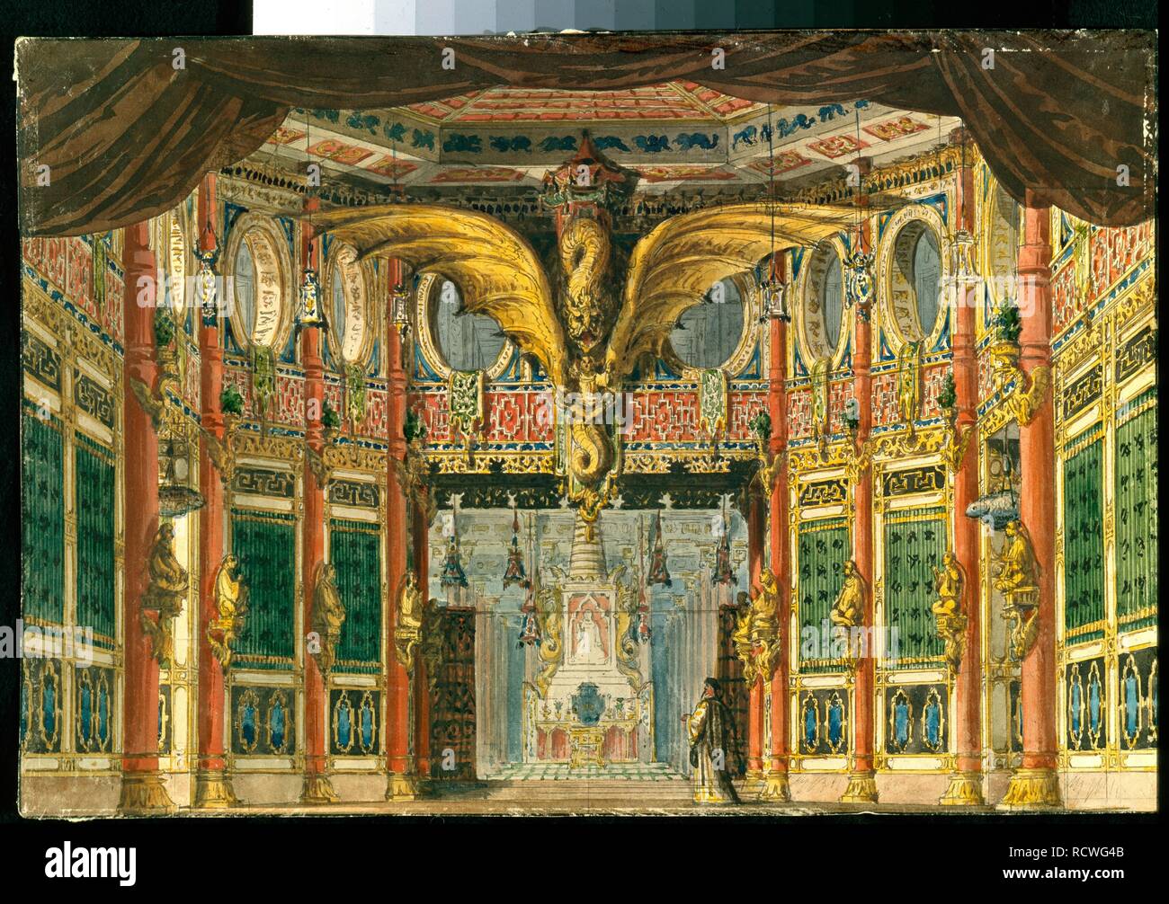 Stage design for the opera "The Bronze Horse" by D. Auber. Museum ...