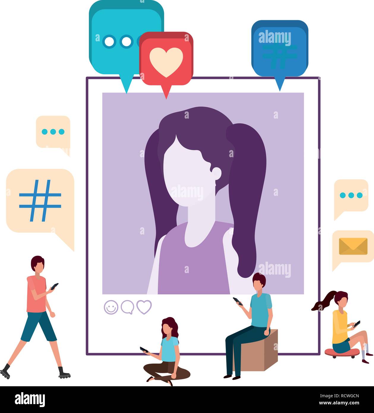 group of people with instant photo of woman character Stock Vector ...