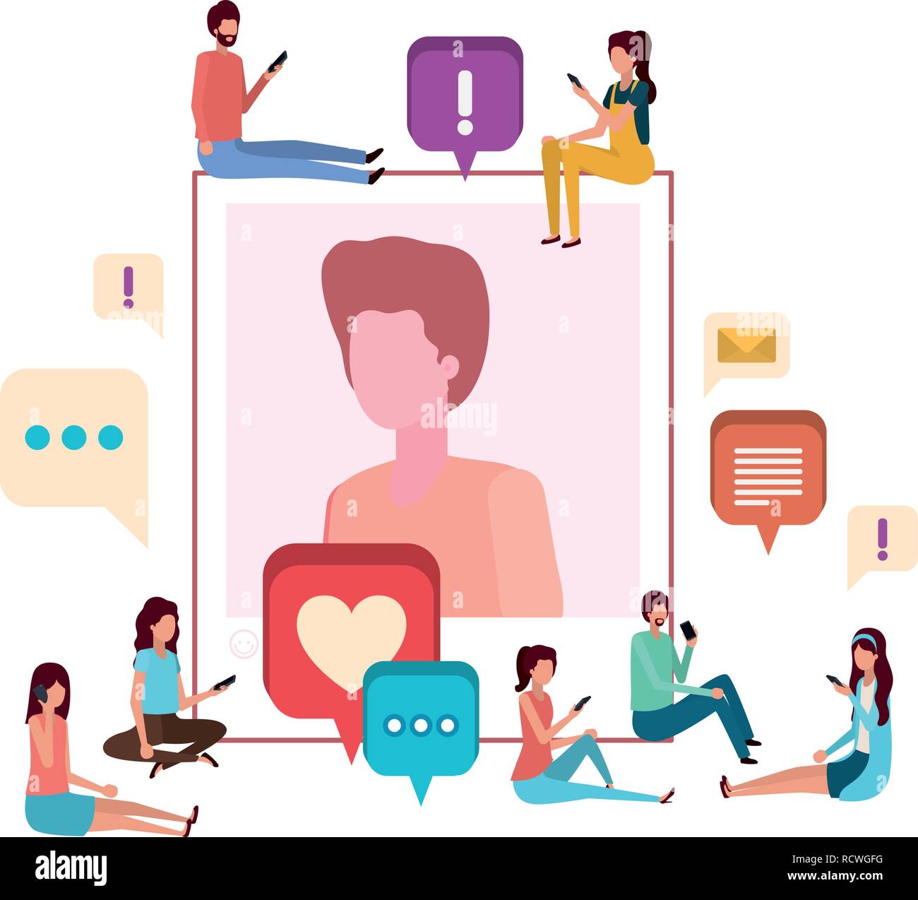 group of people with instant photo of man character Stock Vector Image ...