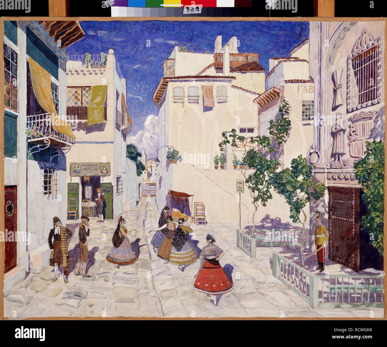 A street in Seville. Stage design for the opera Carmen by G. Bizet ...