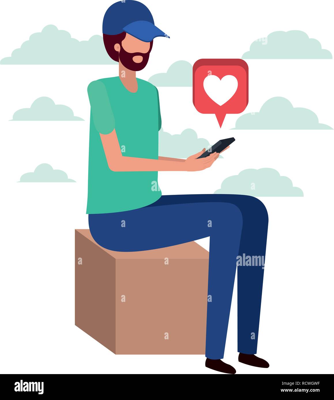 man sitting with smartphone avatar character Stock Vector Image & Art ...