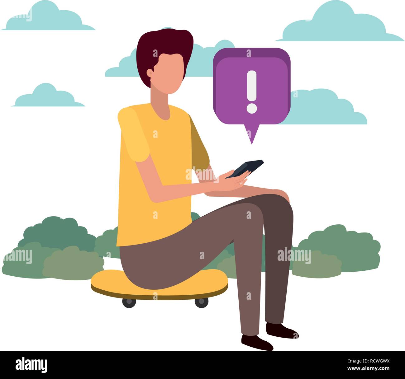 man sitting with smartphone in landscape character Stock Vector Image ...