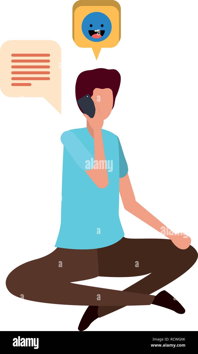 man sitting with smartphone avatar character Stock Vector Image & Art ...