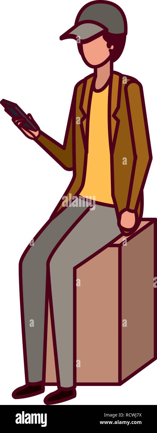 man sitting with smartphone avatar character Stock Vector Image & Art ...