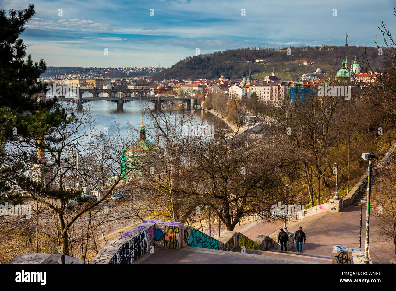 PRAGUE, CZECH REPUBLIC - APRIL, 2018: Prague city seen from the Letna ...