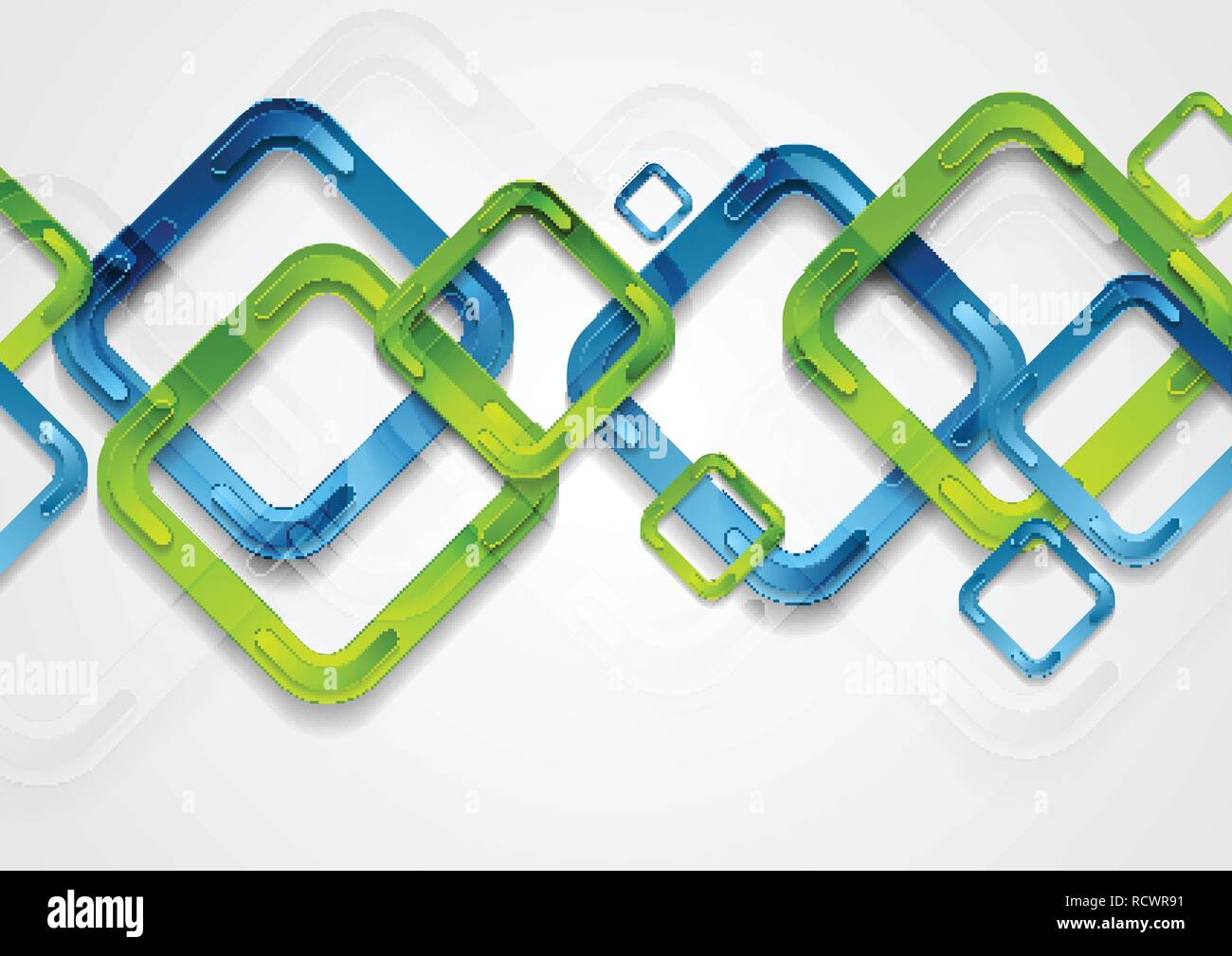 Abstract tech background with bright green and blue squares. Vector ...