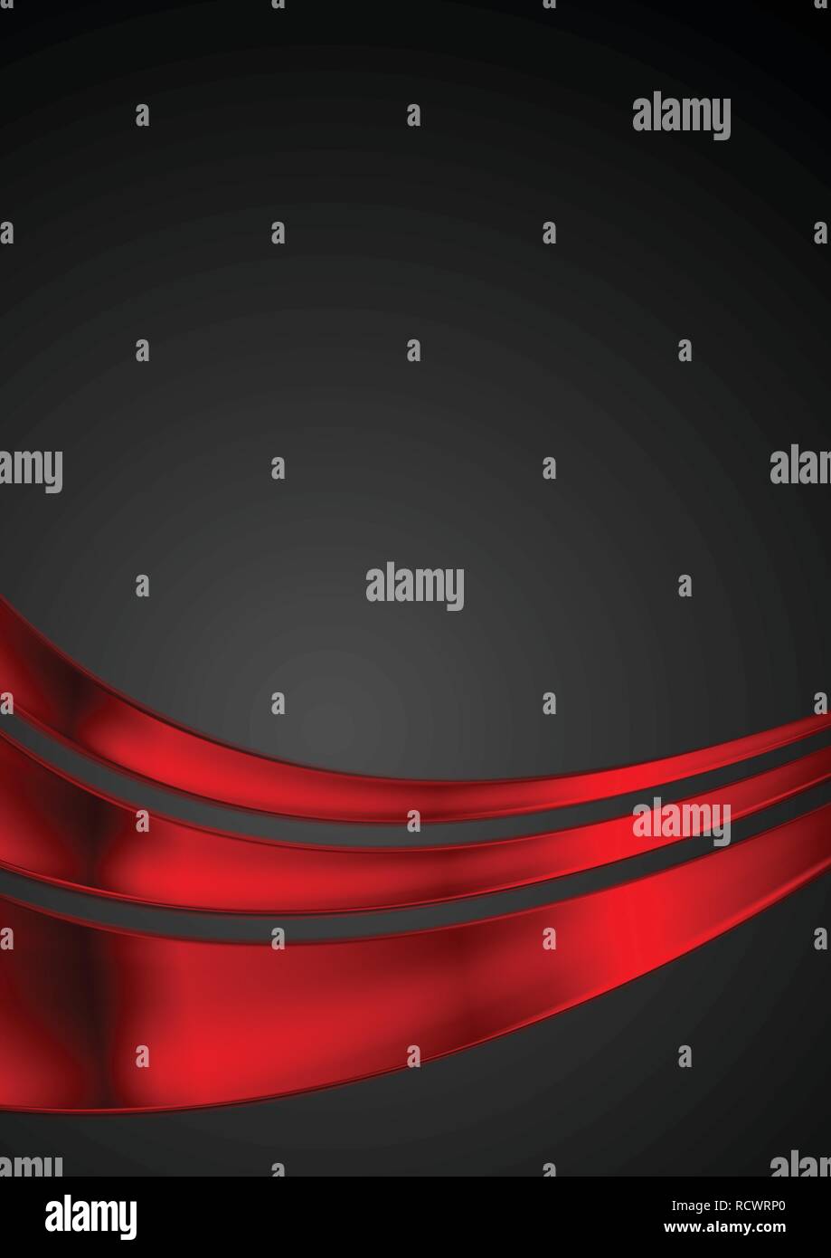 Shiny red glossy waves on black background. Vector design Stock Vector ...