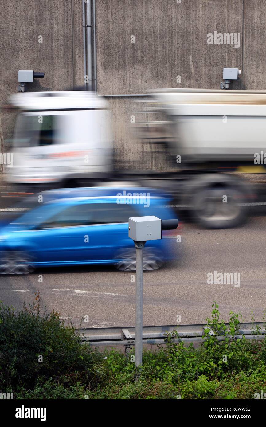 Radar controlled speed monitoring with speed cameras, on the Autobahn ...