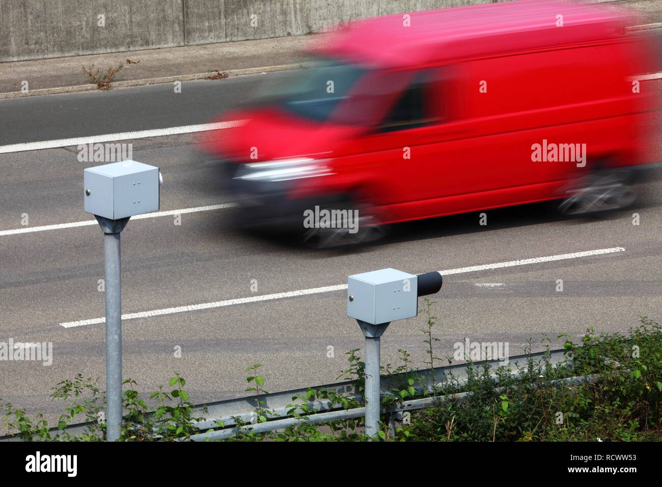 Radar controlled speed monitoring with speed cameras, on the Autobahn ...