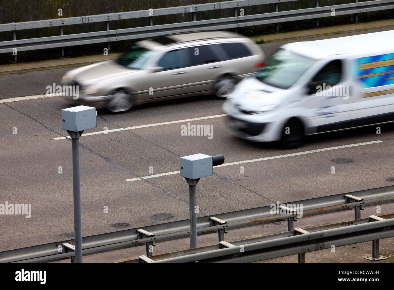 Radar controlled speed monitoring with speed cameras, on the Autobahn ...