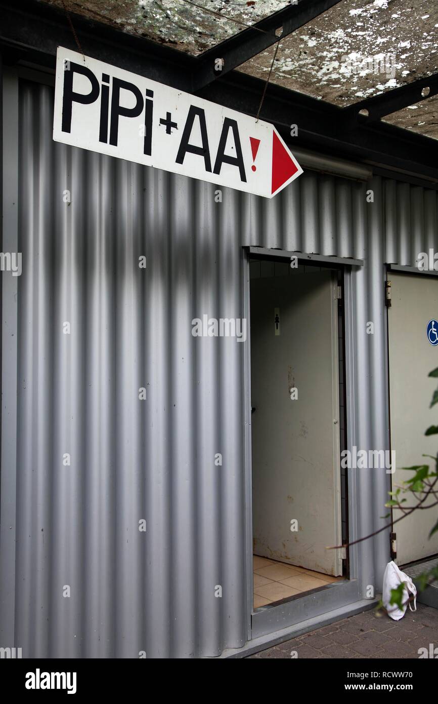 Sign, lettering "Pipi und AA", German for "pee and poo-poo", on public ...