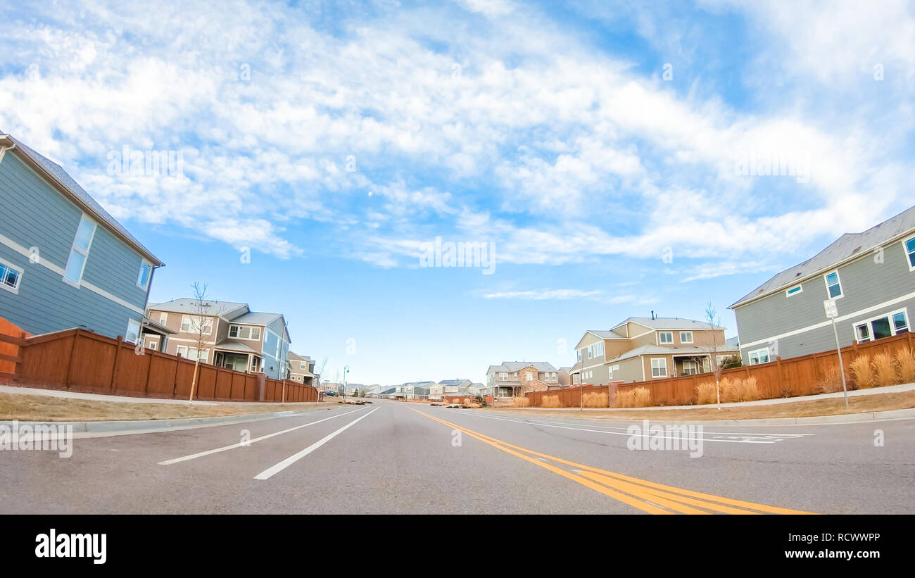 Driving through new residential neighborhood in suburbia Stock Photo ...