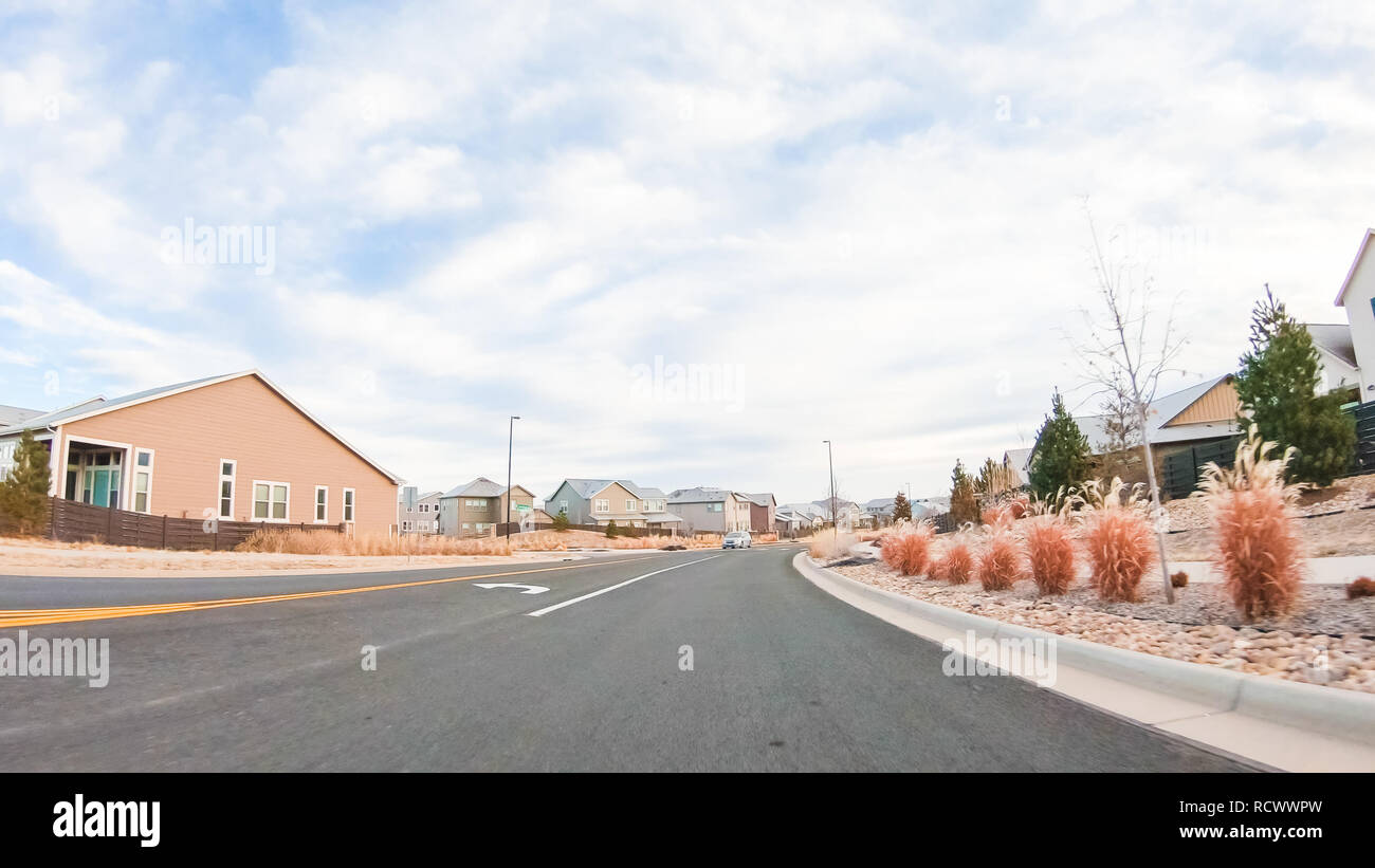 Driving through new residential neighborhood in suburbia Stock Photo ...