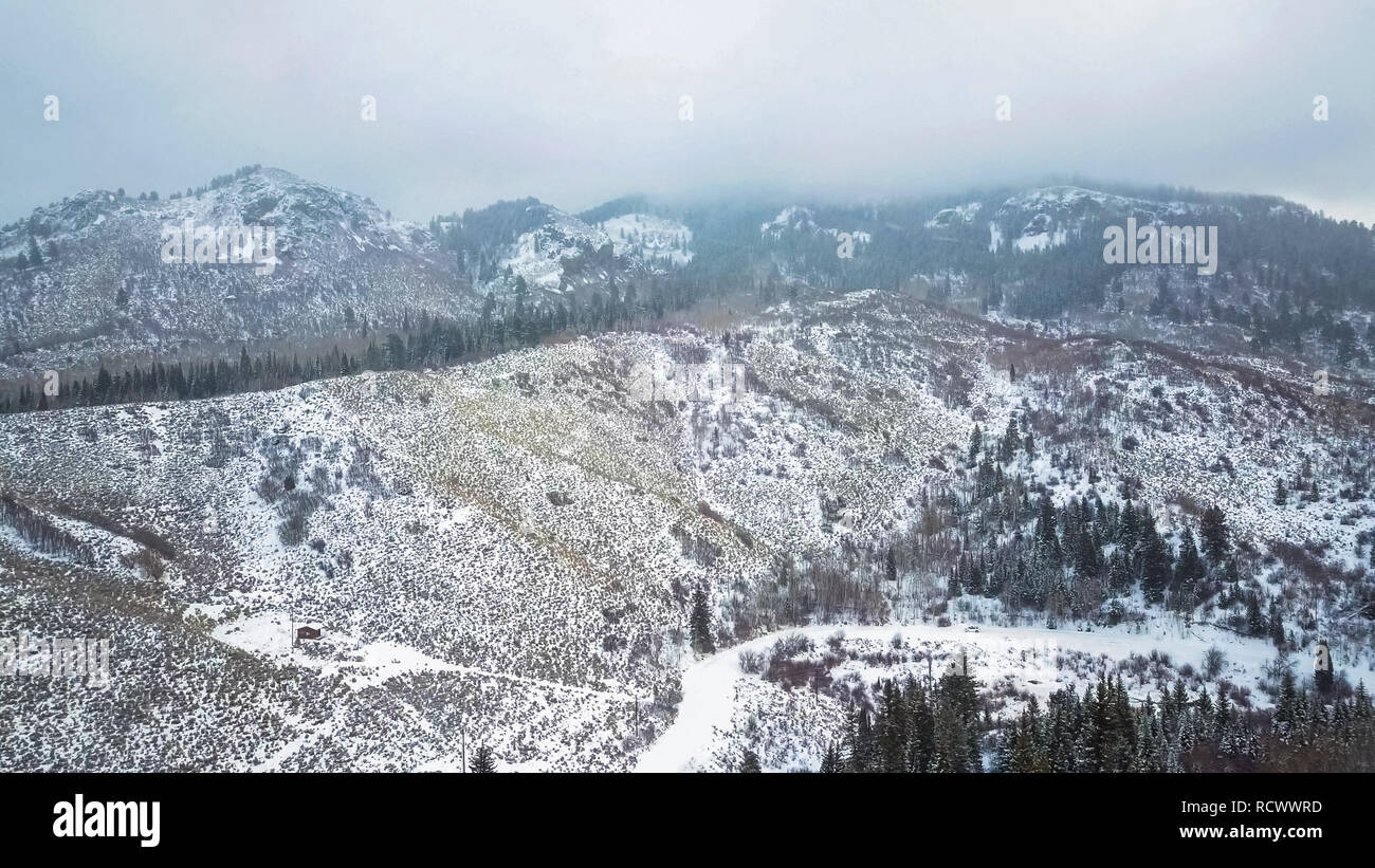 Aerial view of mountains in the Winter Stock Photo - Alamy