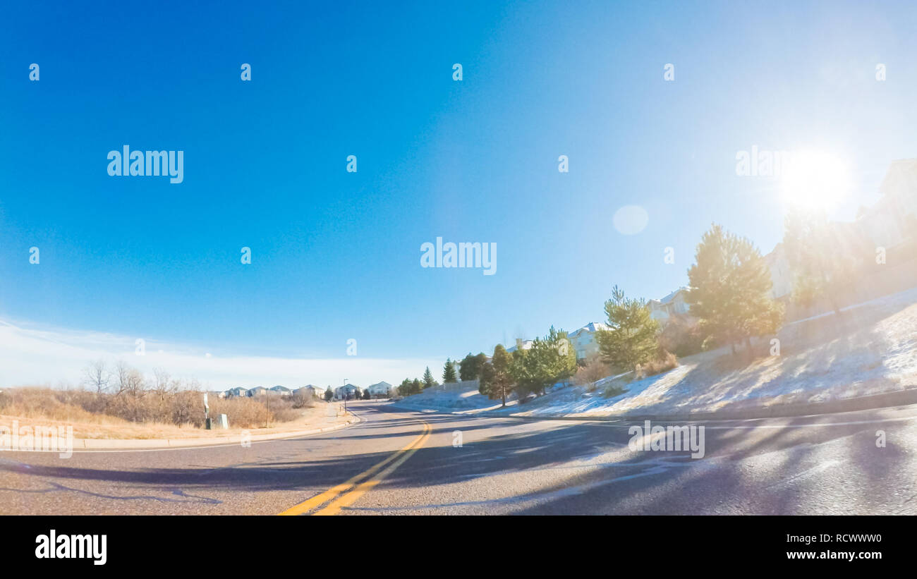 Driving through upscale residential neighborhood hi-res stock ...