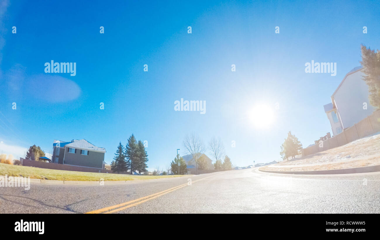 Driving through upscale suburban neighborhood in MidWest Stock Photo ...