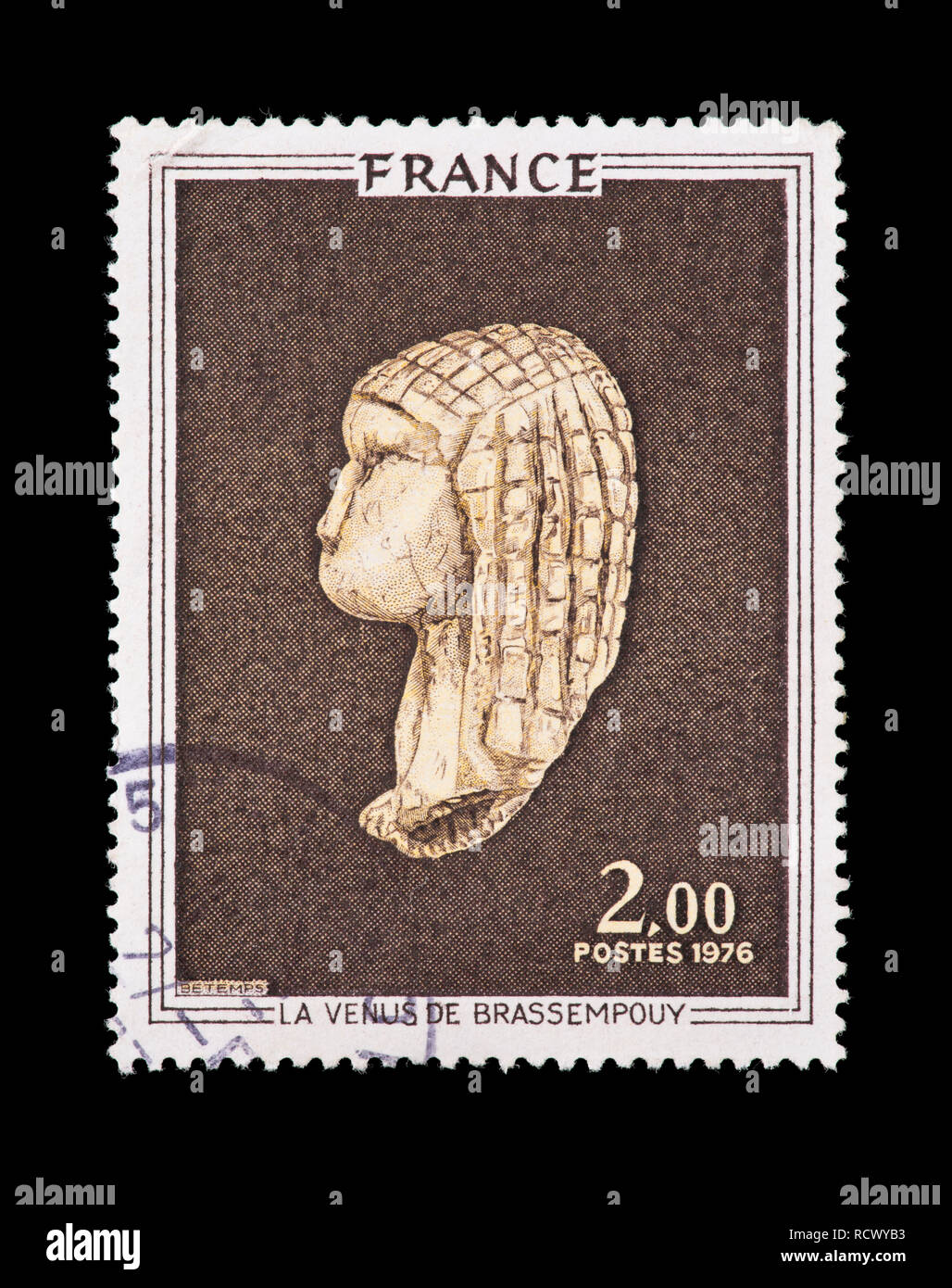Postage stamp from France depicting Venus of Brassempouy (Paleolithic ...