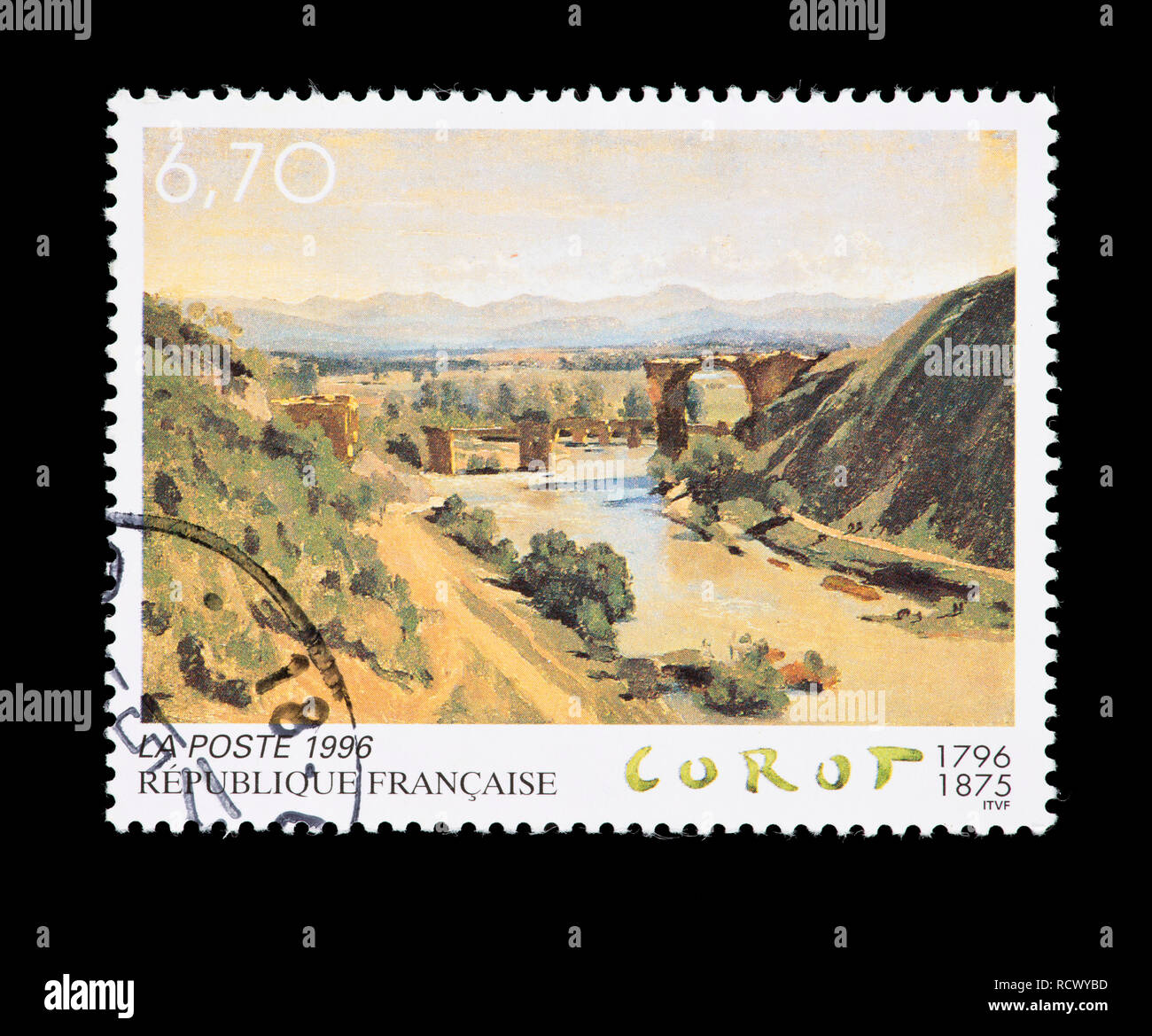 Postage stamp from France depicting the Camille Corot painting "The ...