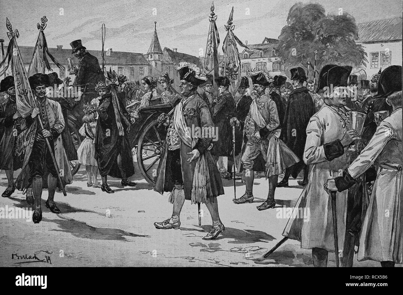 Pfingstbier der Halloren, festival, woodcut, historical engraving, 1899 ...