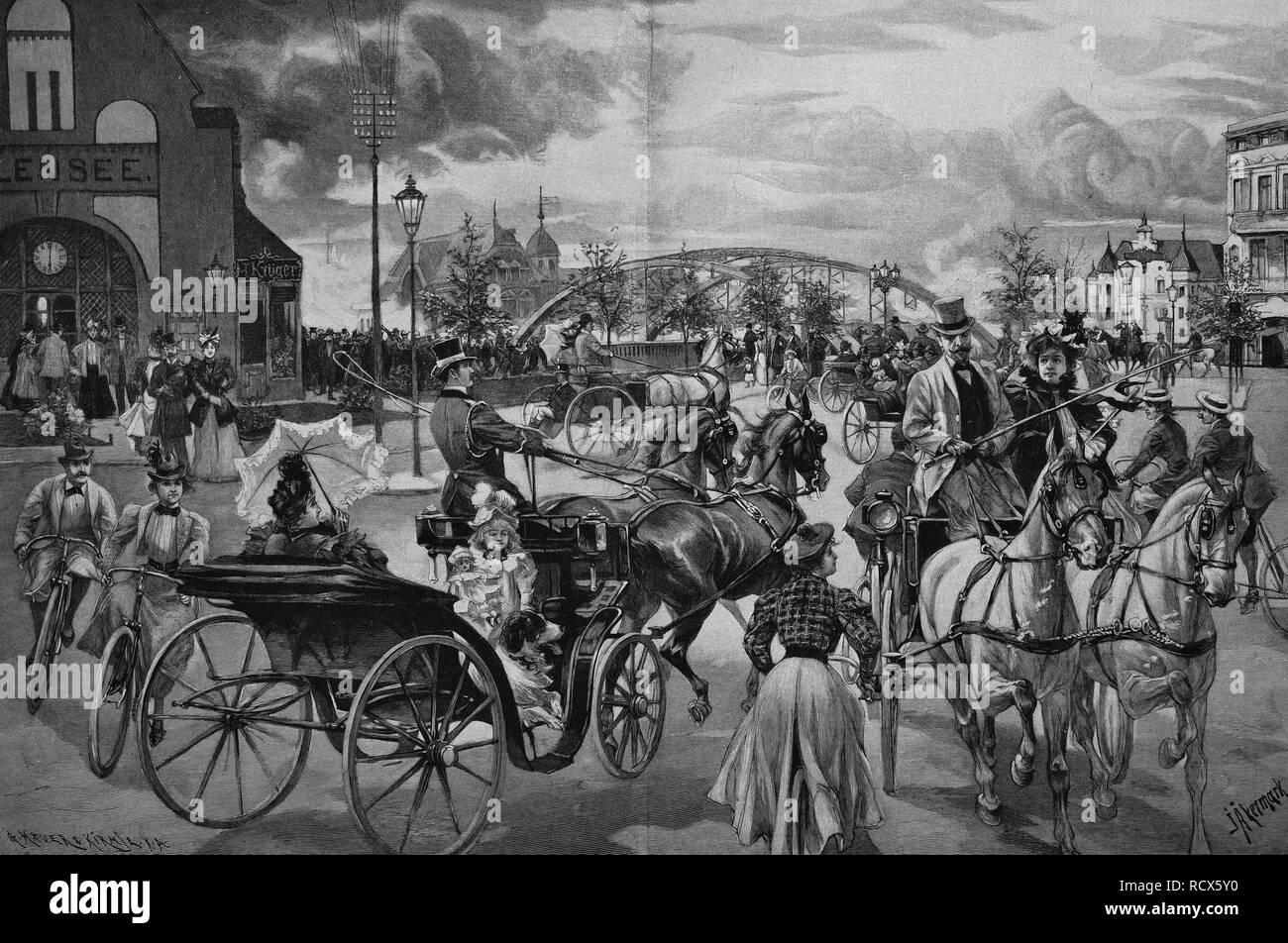 Street scene, Sunday afternoon in front of the station, Kalensee ...