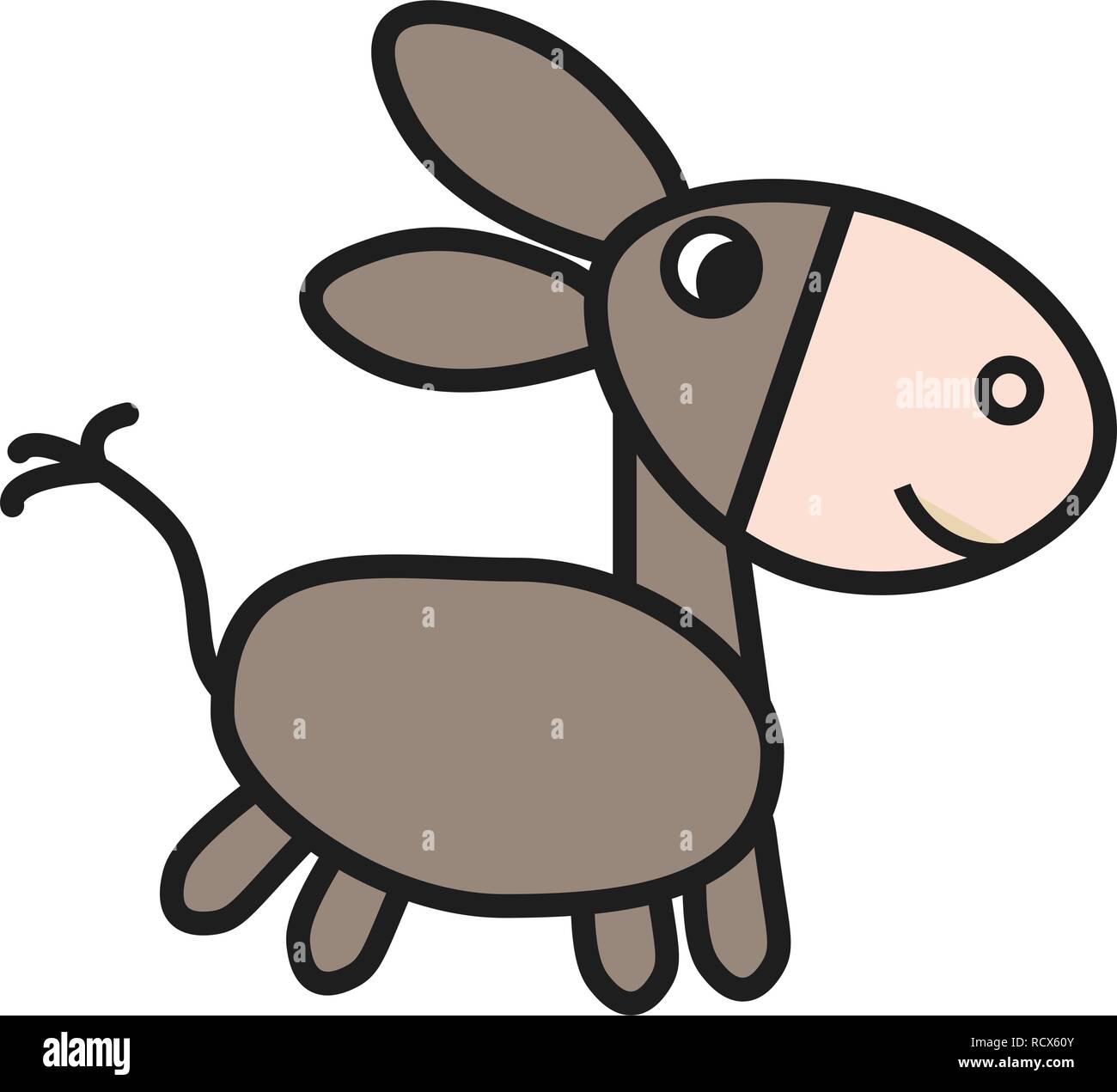 Donkey in cartoon style. On white background, vector illustration Stock ...