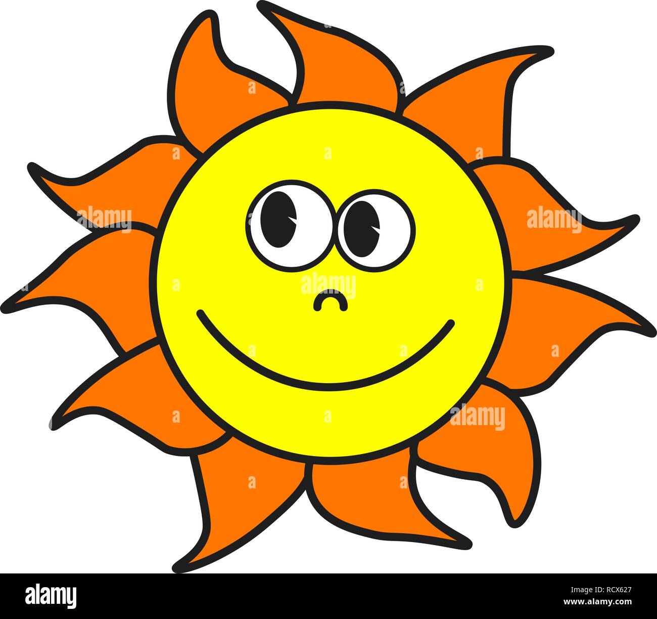 The sun in cartoon style. On white background, vector illustration ...
