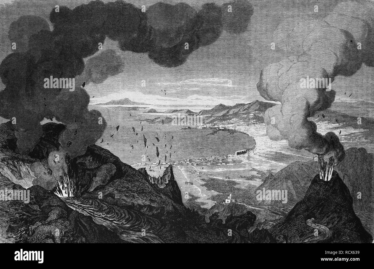 Mt Vesuvius before the great eruption of 1872, Italy, wood engraving, c ...