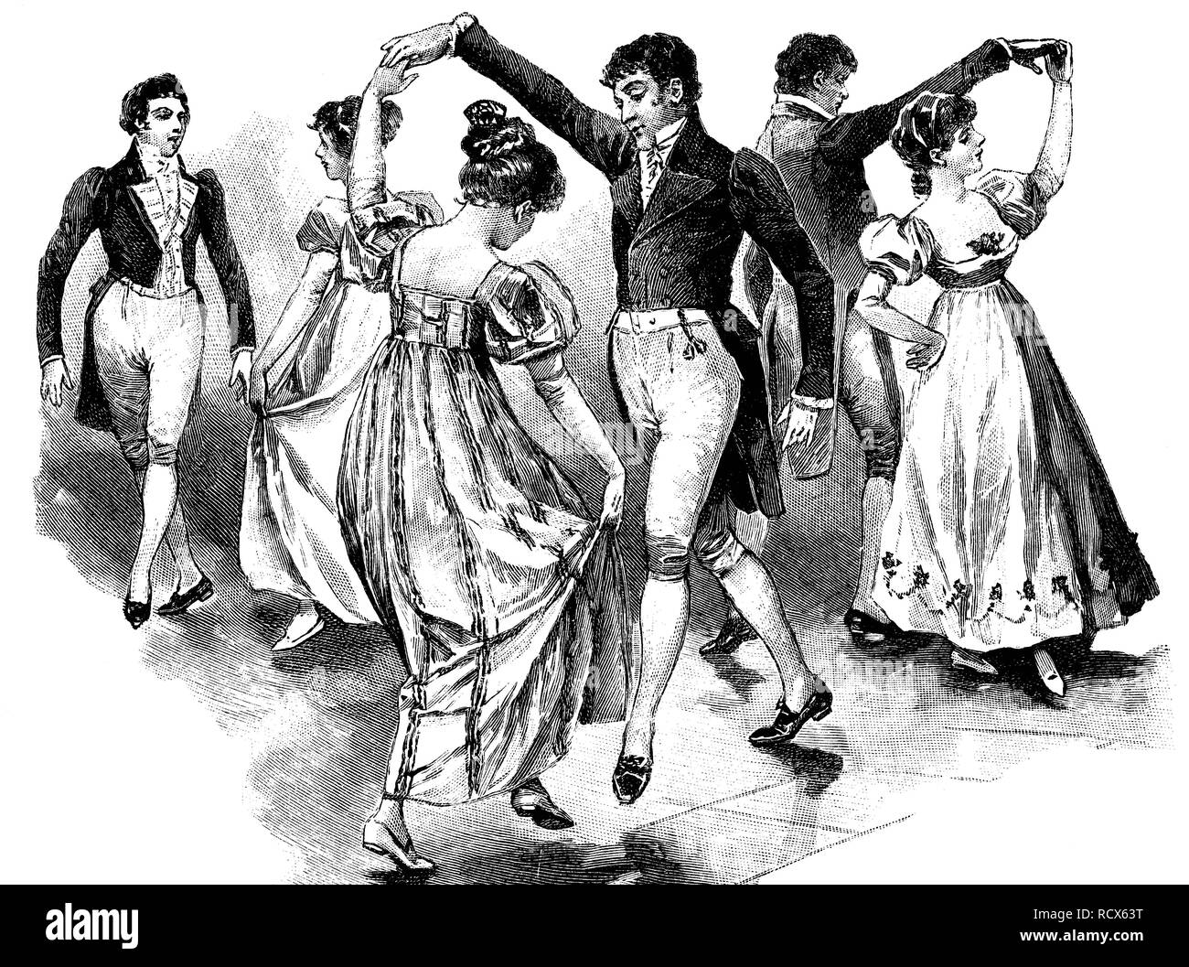 Gavotte, a historic social dance, wood engraving, 1880 Stock Photo - Alamy