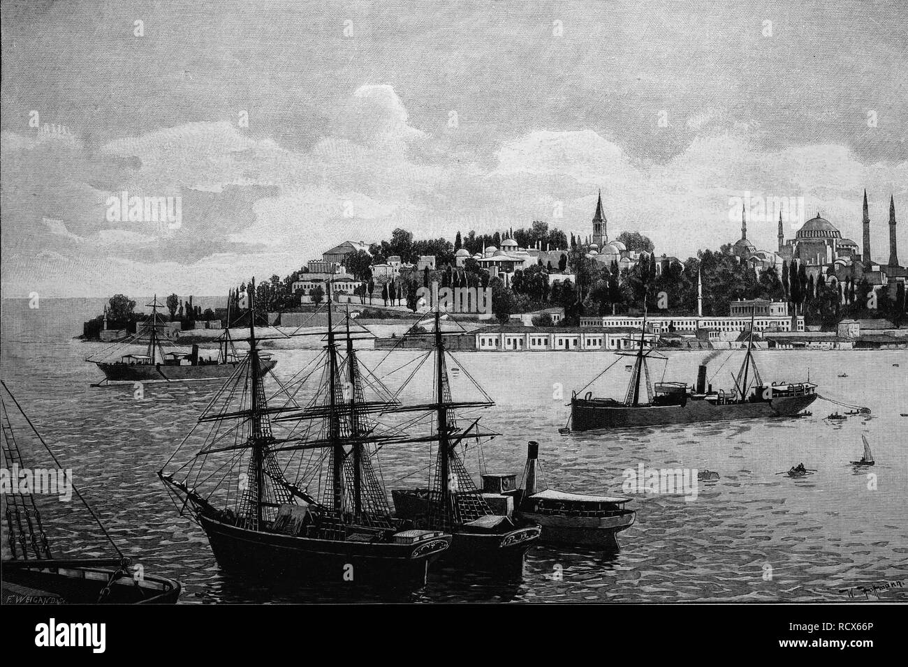 The old seraglio in Constantinople, wood engraving, 1880 Stock Photo ...