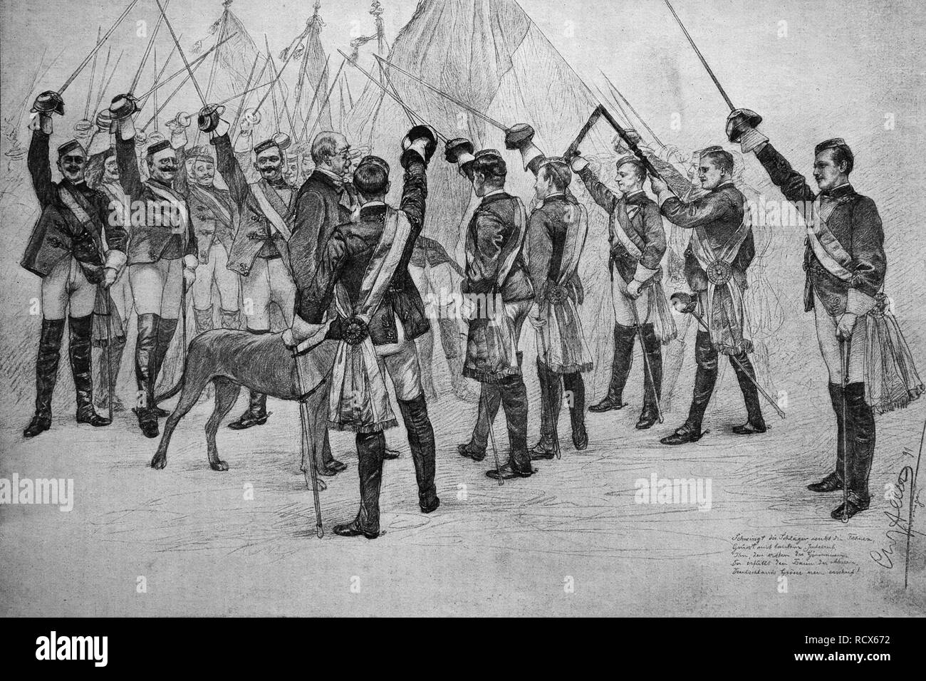 German students visiting Bismarck in Kissingen, Bavaria, Germany, 1890 ...