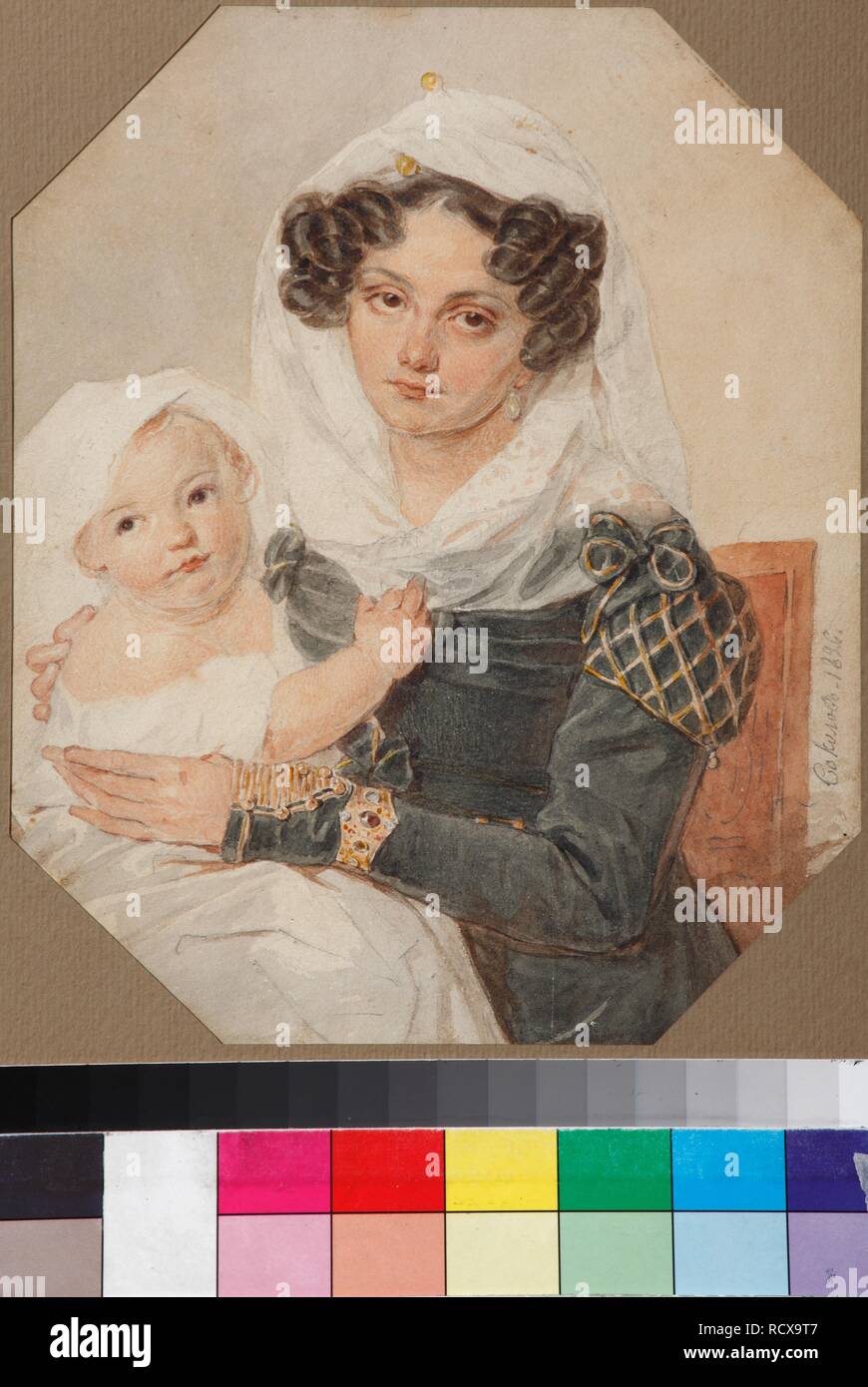 Portrait of Countess Maria Nikolayevna Volkonskaya (1805-1863) with son ...