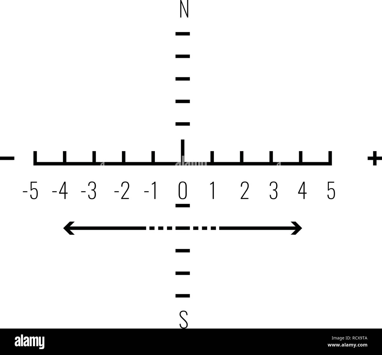 Optical sight with coordinate lines and numbers. Sniper lens view ...