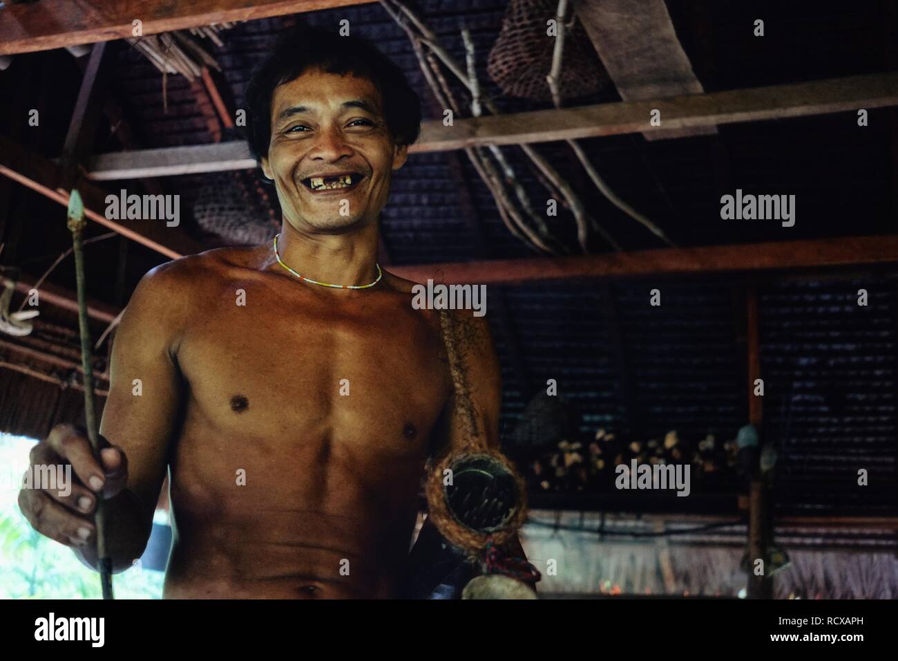 Muara Siberut, Mentawai Islands / Indonesia - Aug 15 2017: Tribal elder ...