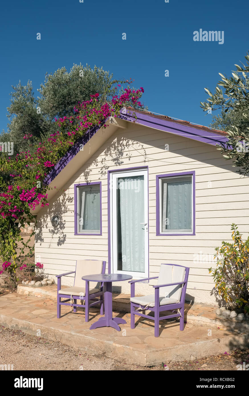 Typical camping house on the campsite at the Mediterranean coast in ...