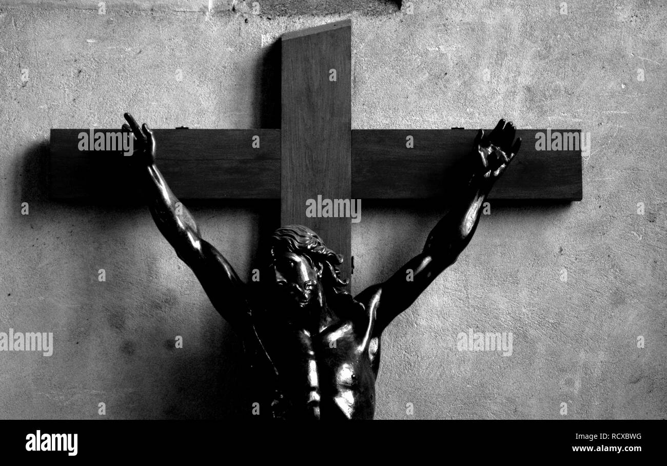 The crucifixion of jesus christ as a symbol of gods Black and White ...