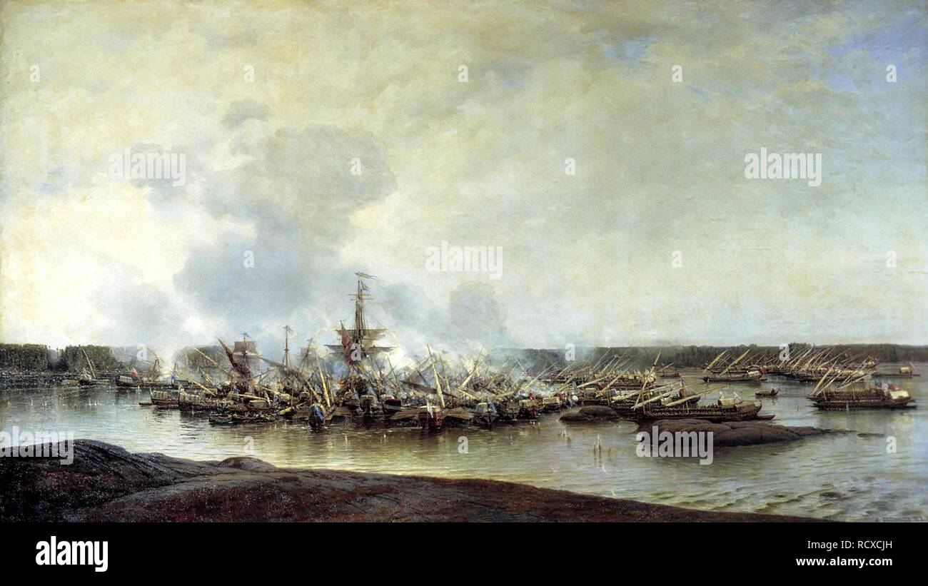 The naval Battle of Gangut on July 27, 1714. Museum: State Central Navy ...