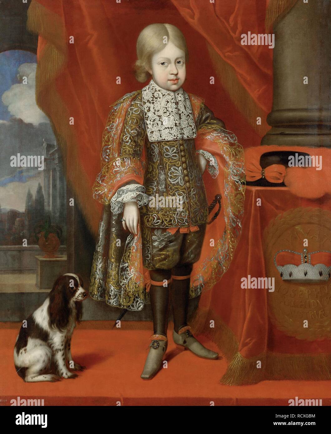 The future emperor Joseph I (1678-1711) at the age of six with a dog ...