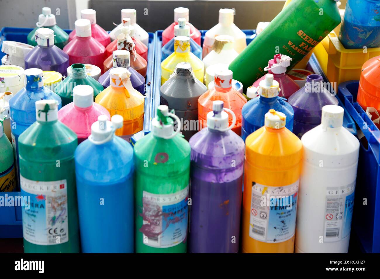 Different colours, paints, bottles with paint Stock Photo - Alamy