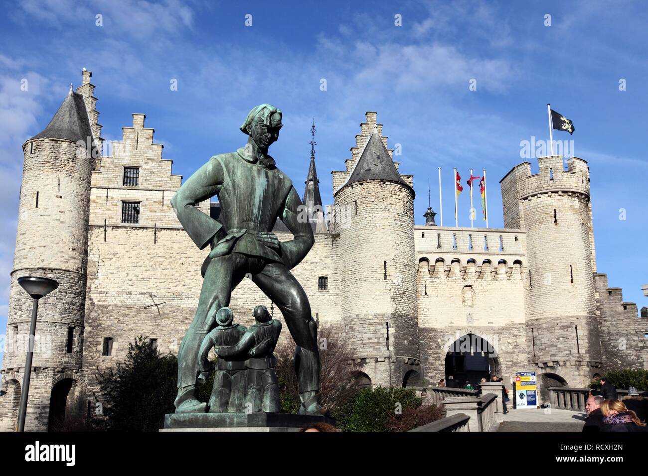 Het Steen fortress, with the Lange Wapper monument, along the Scheldt ...