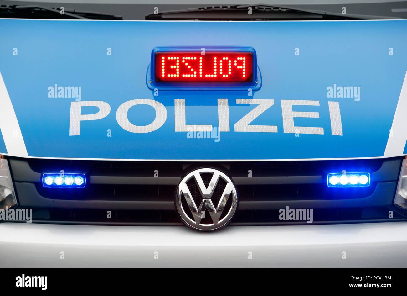 Police patrol car, VW Bully Transporter, labelled Polizei with blue ...