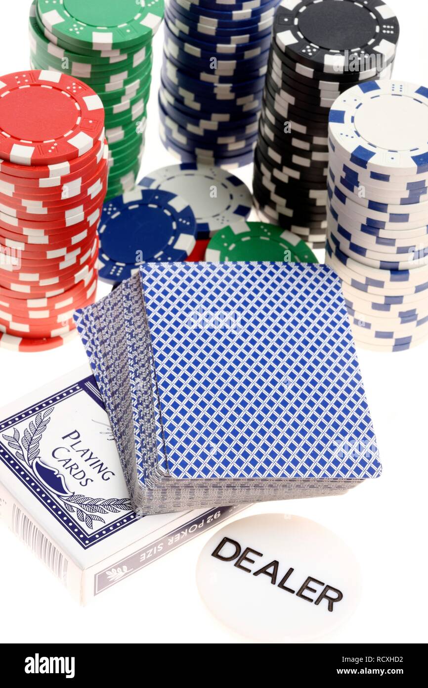 Poker, playing cards, gaming chips, tokens, with different values Stock ...