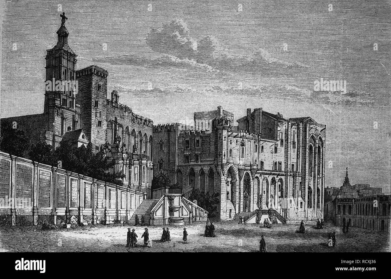 The Papal Palace in Avignon, France, woodcut 1888 Stock Photo - Alamy