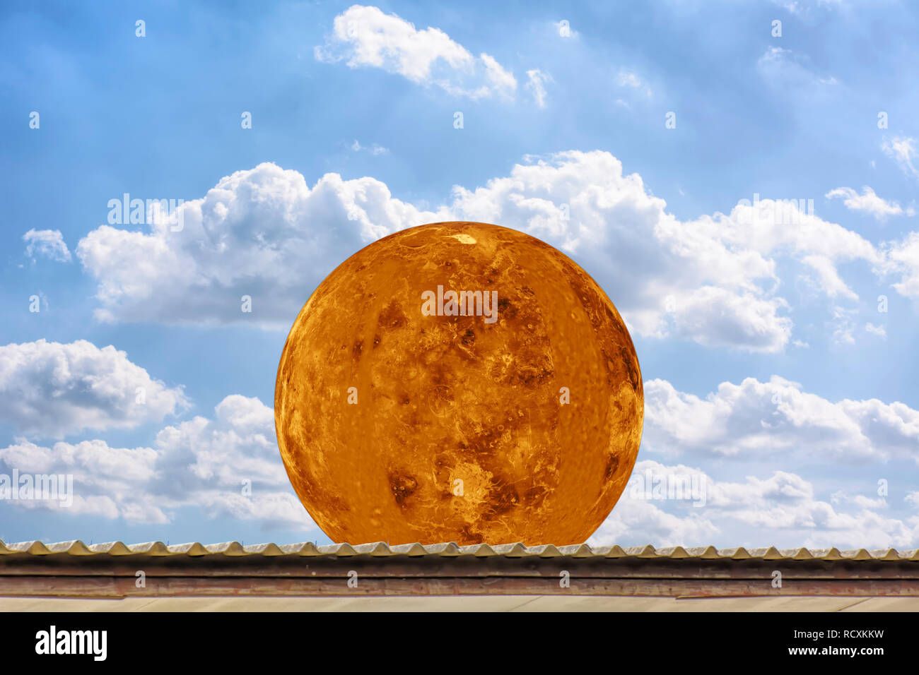 Planet Venus on the roof, on the blue sky. Elements of the furnished by ...