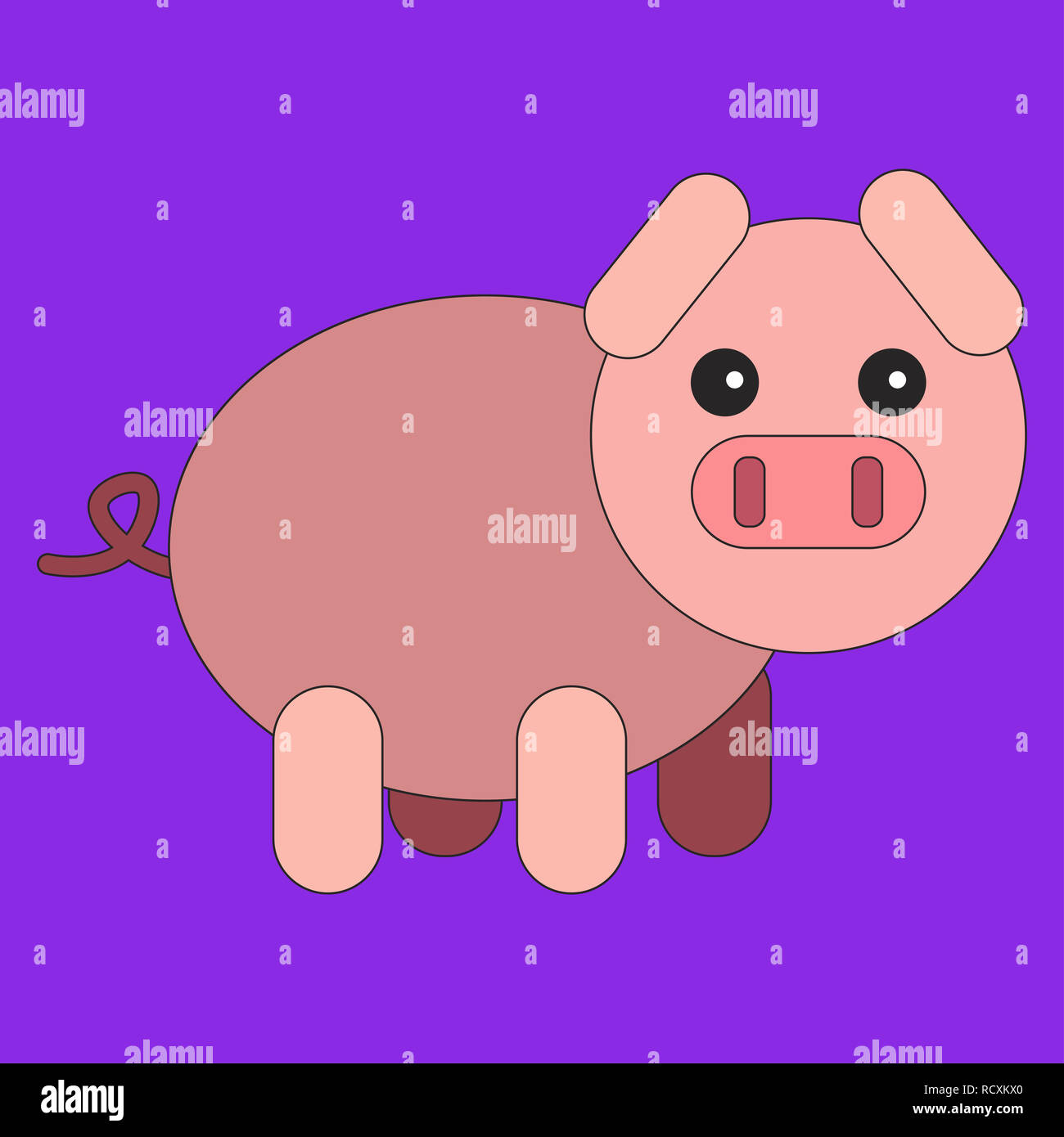 Pig in cartoon flat style. illustration on color background Stock Photo ...