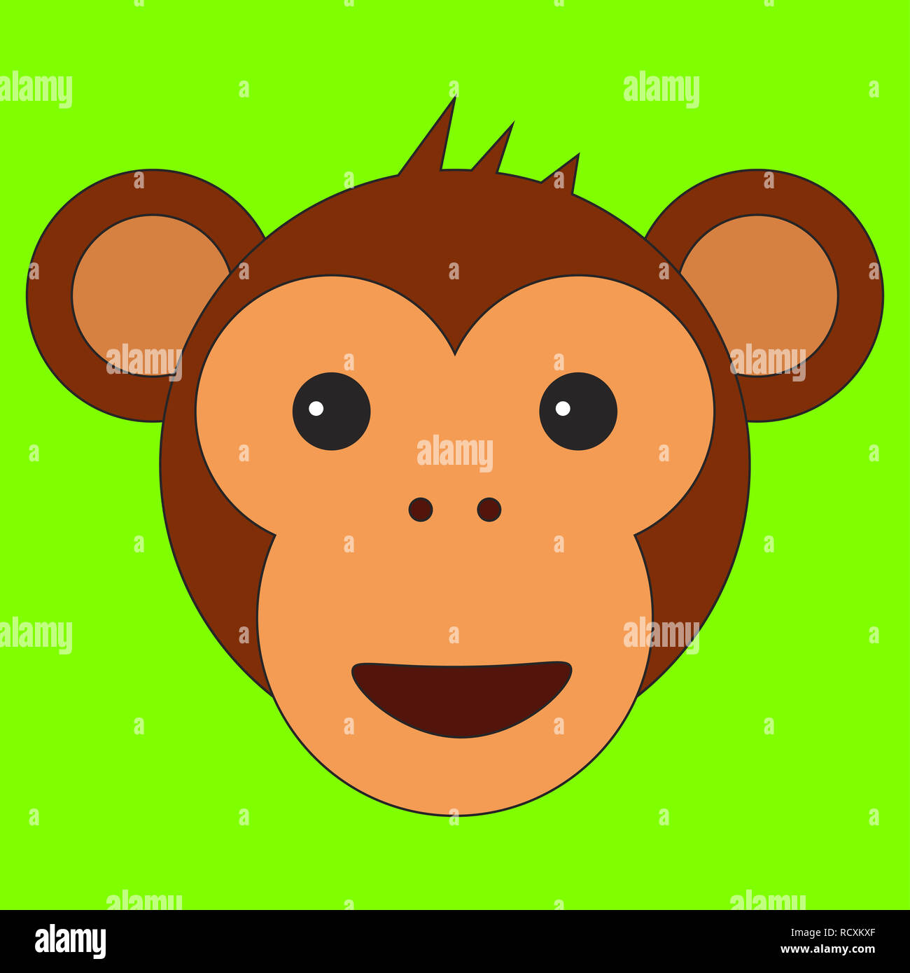 Monkey head in cartoon flat style. illustration on color background ...