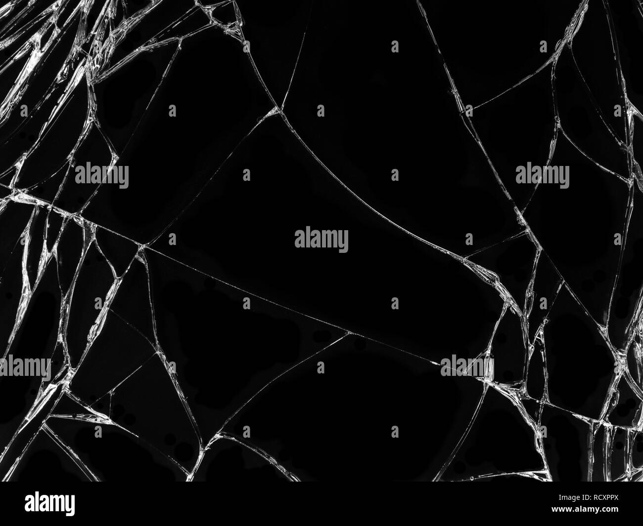 Cracked glass texture on black background. Isolated realistic cracked glass effect Stock Photo ...