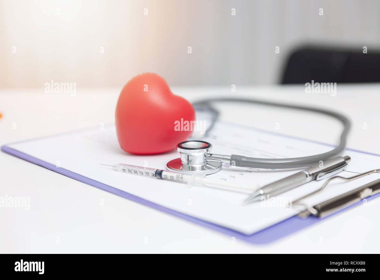 Healthcare and medical concept, Closeup stethoscope ,injection needle ...